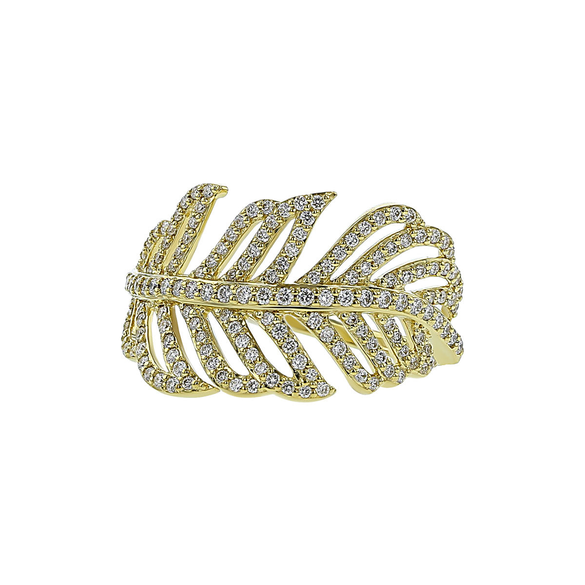18K Yellow Gold Diamond Feather Ring | Schwarzschild Jewelers