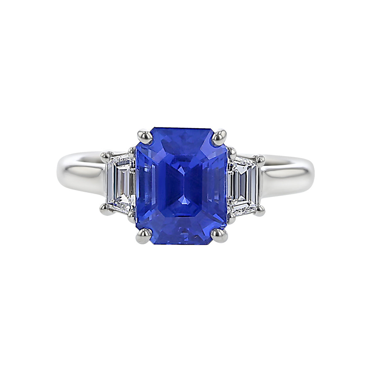 Sri-Lankan Blue Sapphire and Diamond 3 Stone Ring | Schwarzschild Jewelers