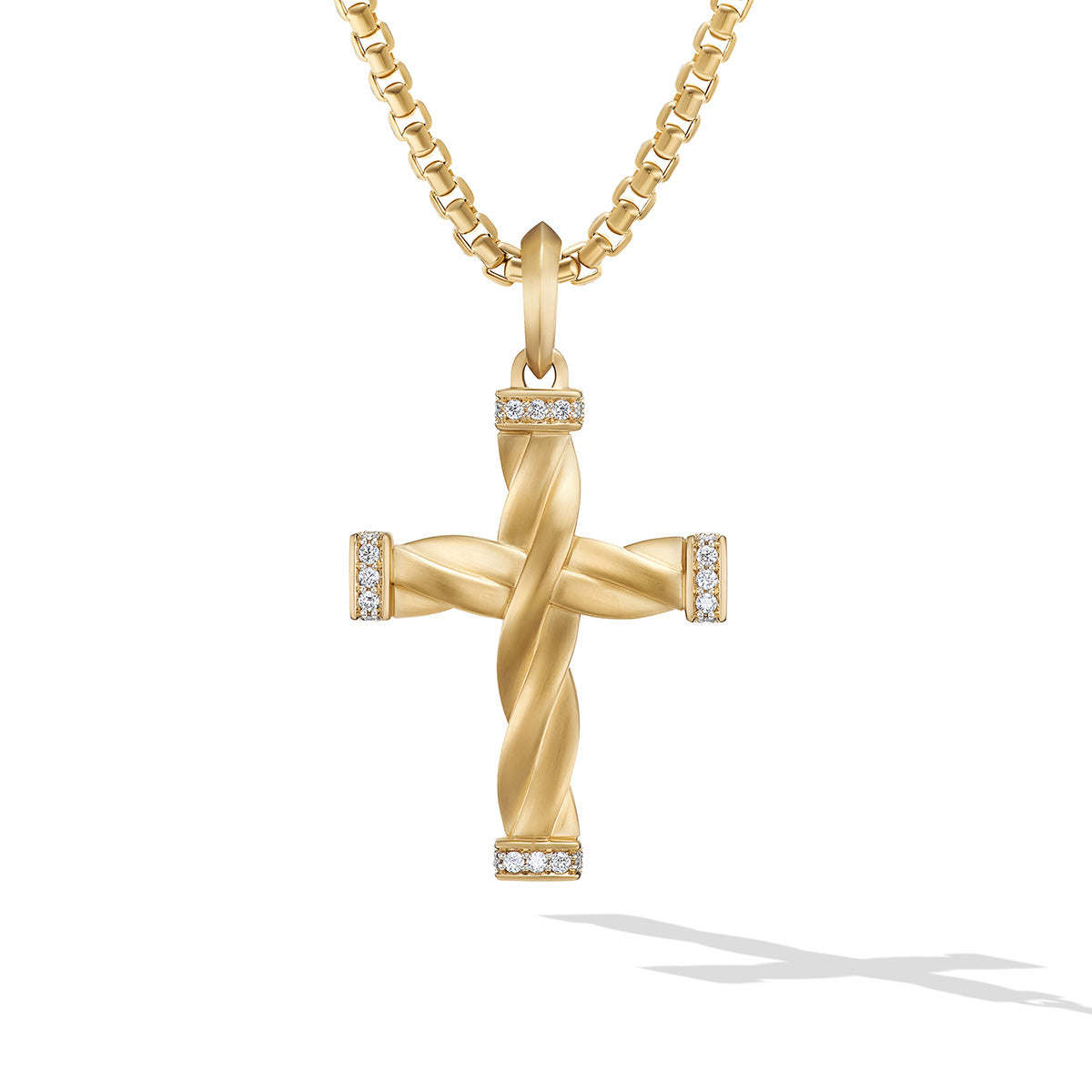 DY Helios Cross Pendant in 18K Yellow Gold with Pave Diamonds