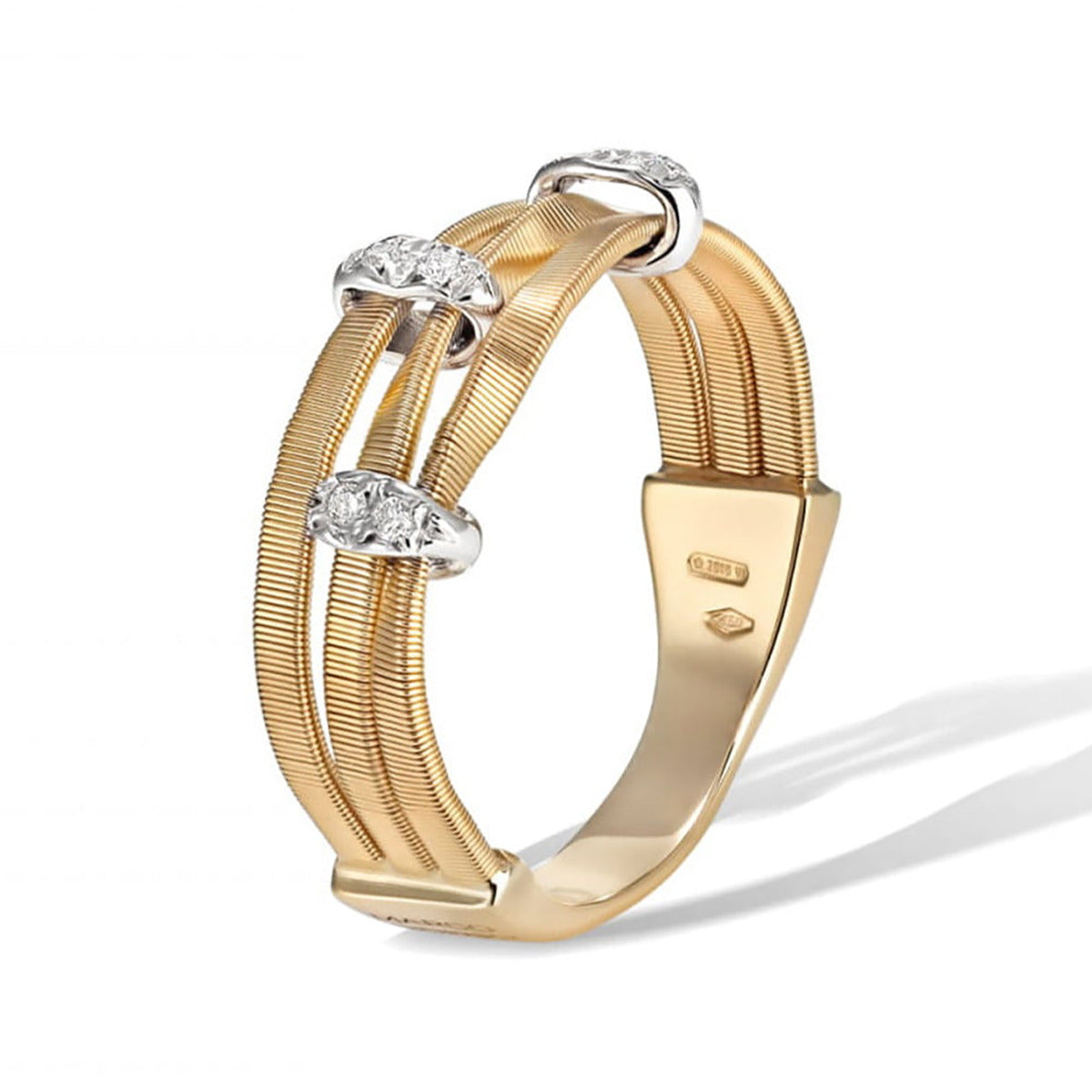 18K Yellow Gold and Diamond Three Strand Ring | Schwarzschild Jewelers