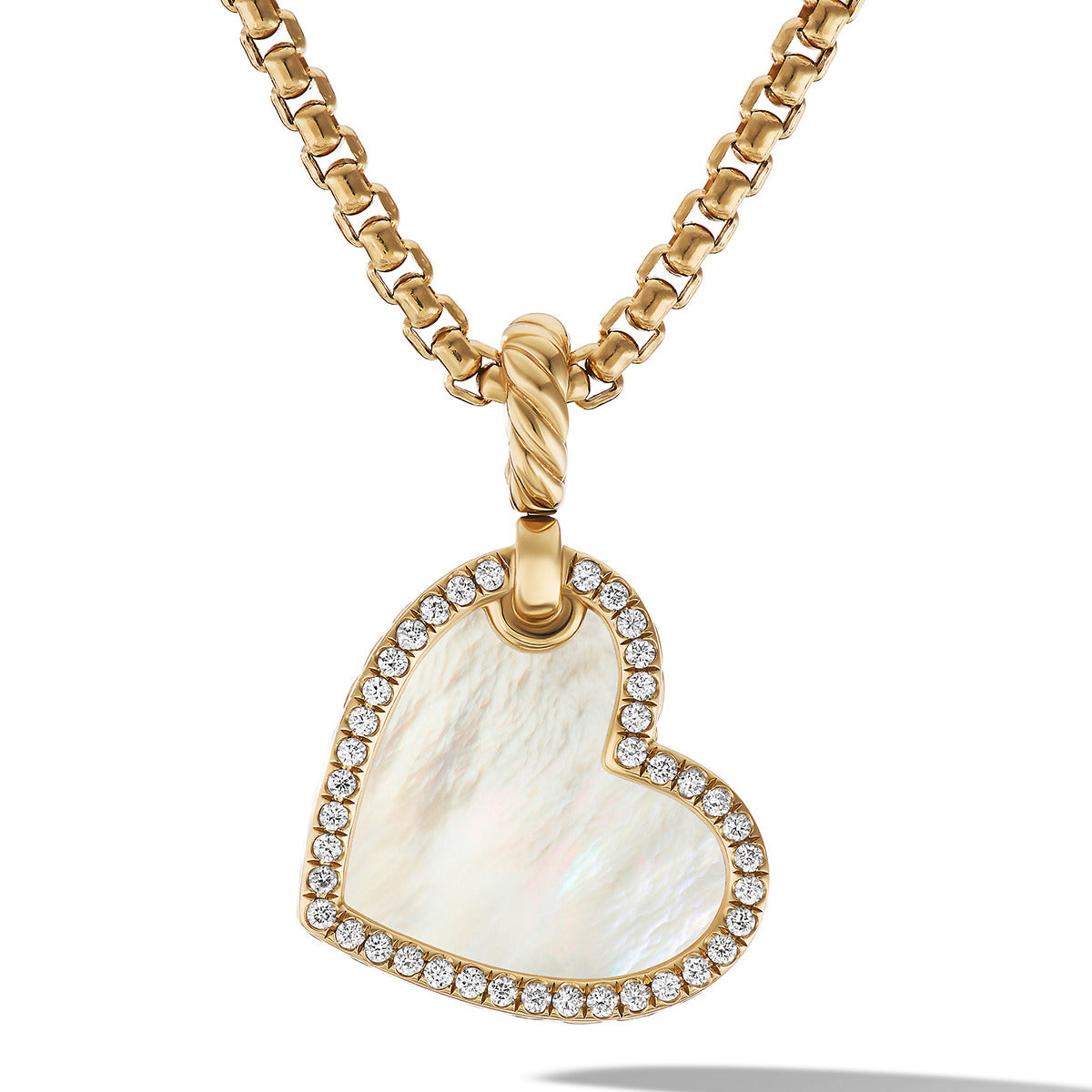 Heart Amulet in 18K Yellow Gold with Mother of Pearl and Pave Diamonds