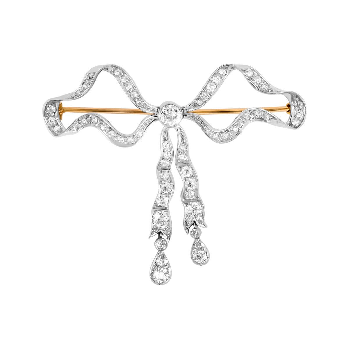 Edwardian Platinum and 18K Gold Diamond Bow Pin | Schwarzschild Jewelers
